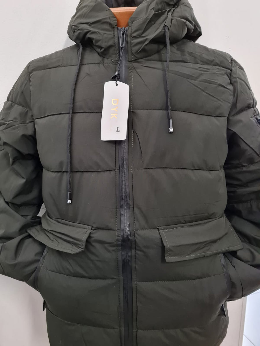 Unisex Puffer Hooded Jacket - Dyk Fashion - Olive – Smitty's Online